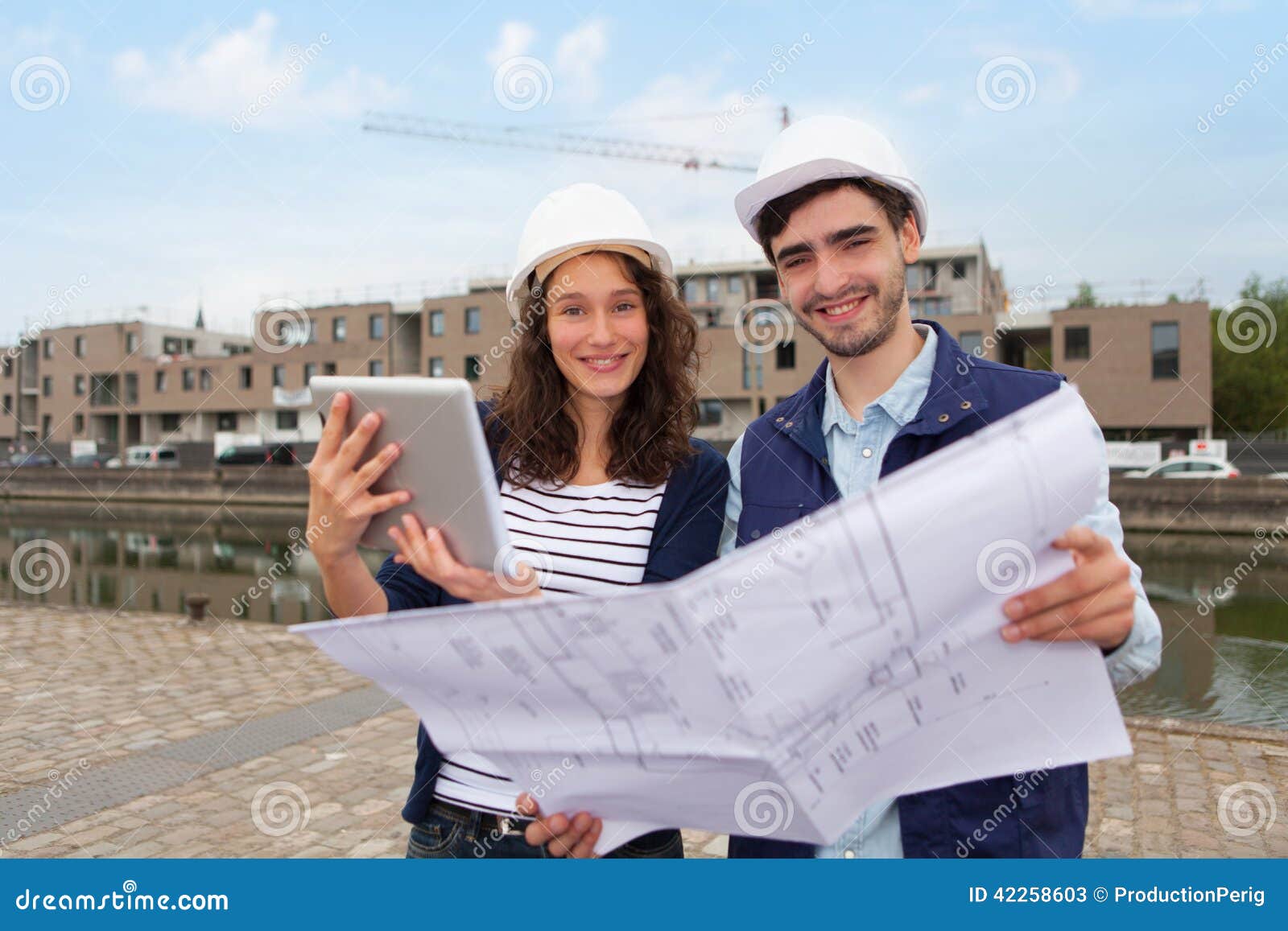 Architect Woman and Construction Site Supervisor Stock Image - Image of ...