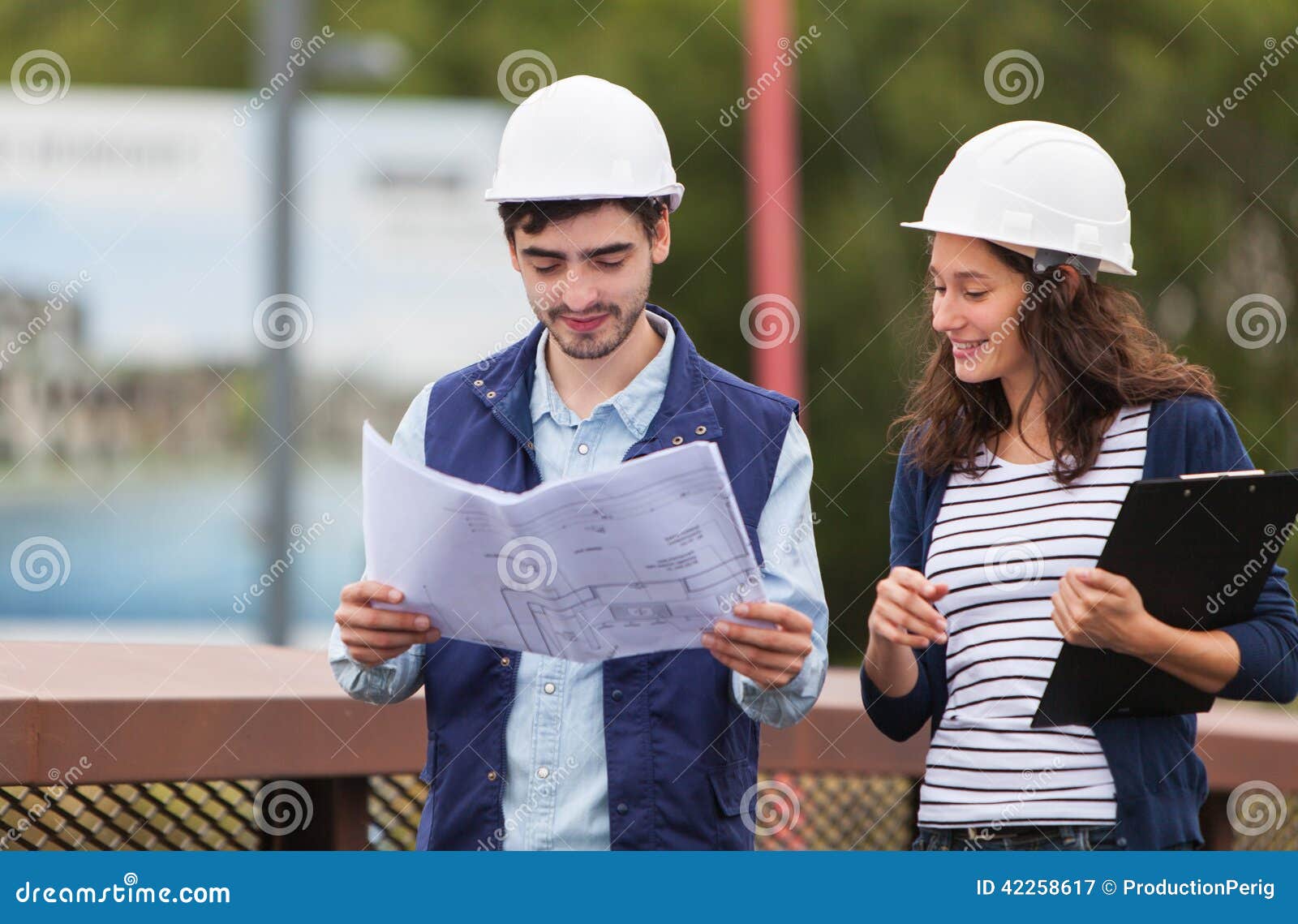 Architect Woman and Construction Site Supervisor Stock Image - Image of ...