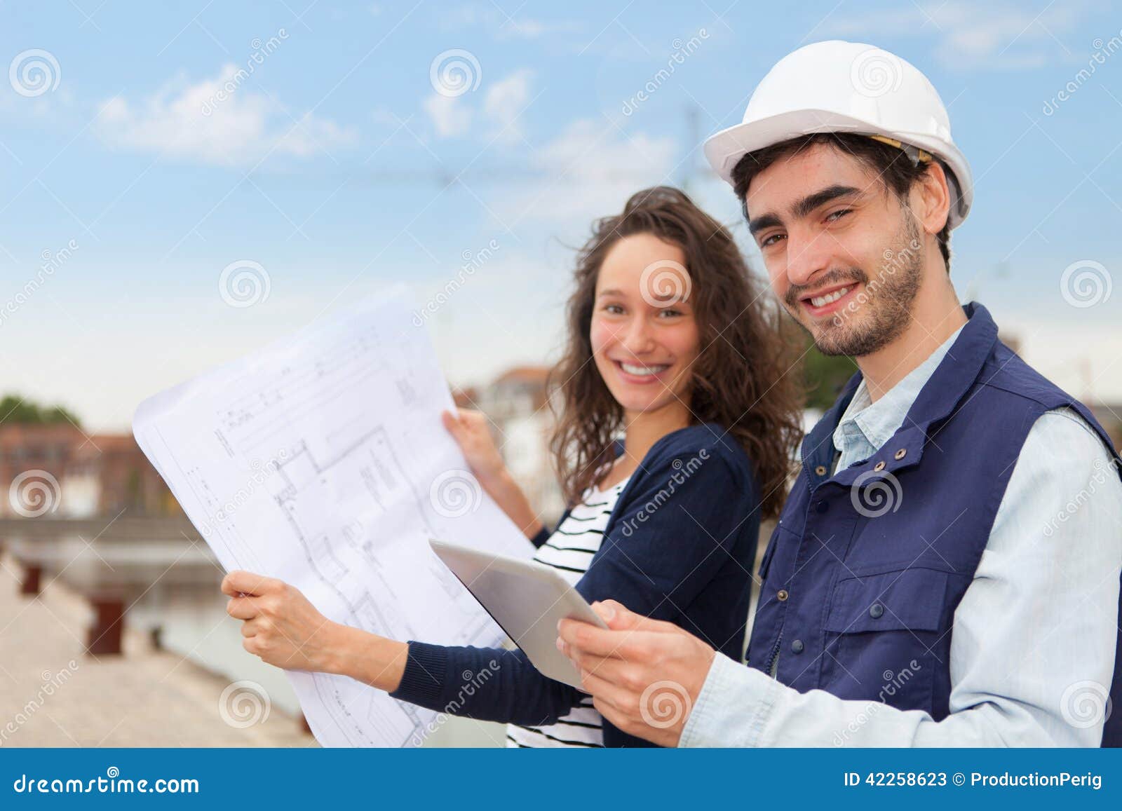 Architect Woman and Construction Site Supervisor Stock Image - Image of ...