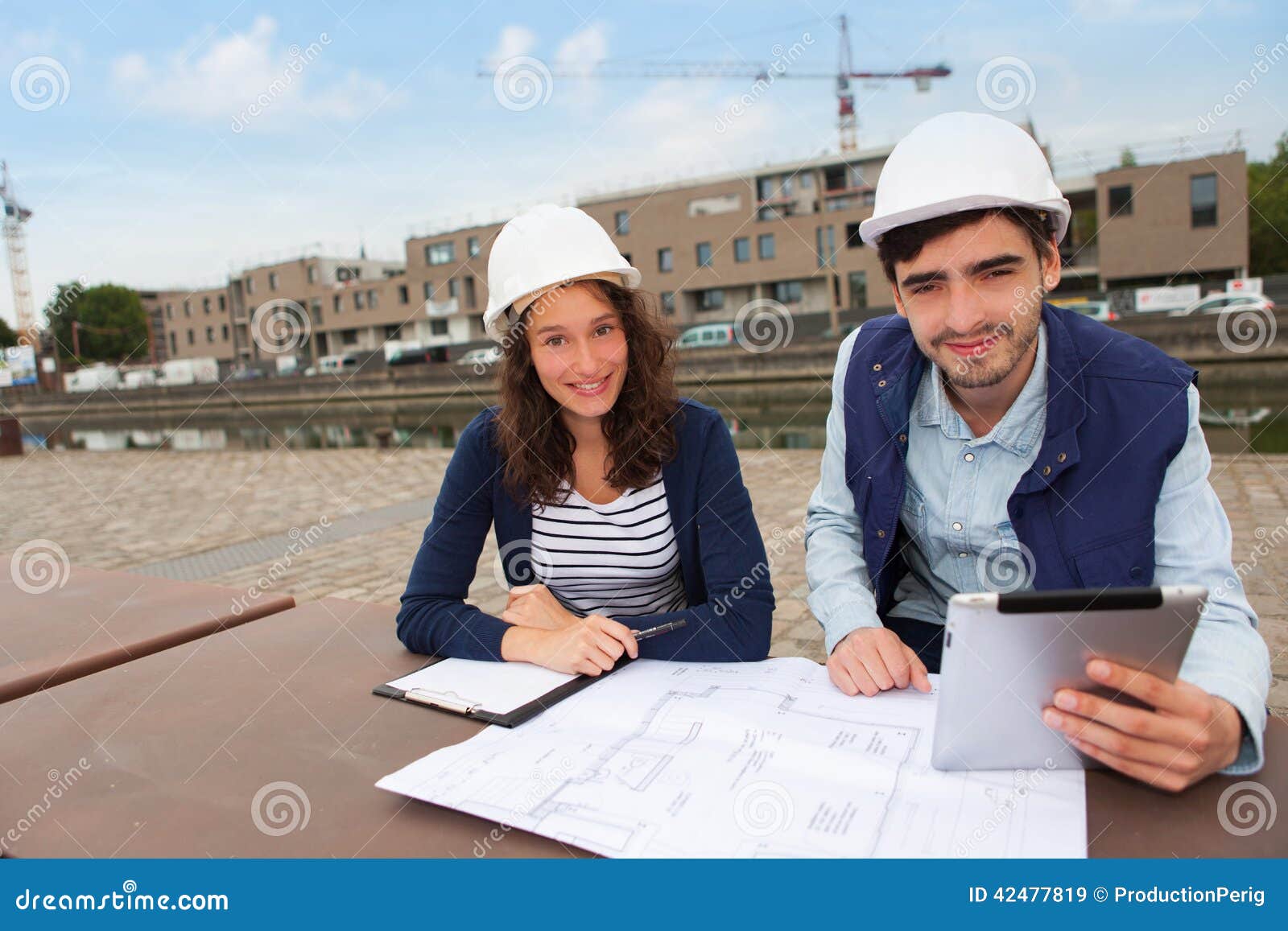 Architect Woman and Construction Site Supervisor Stock Image - Image of ...