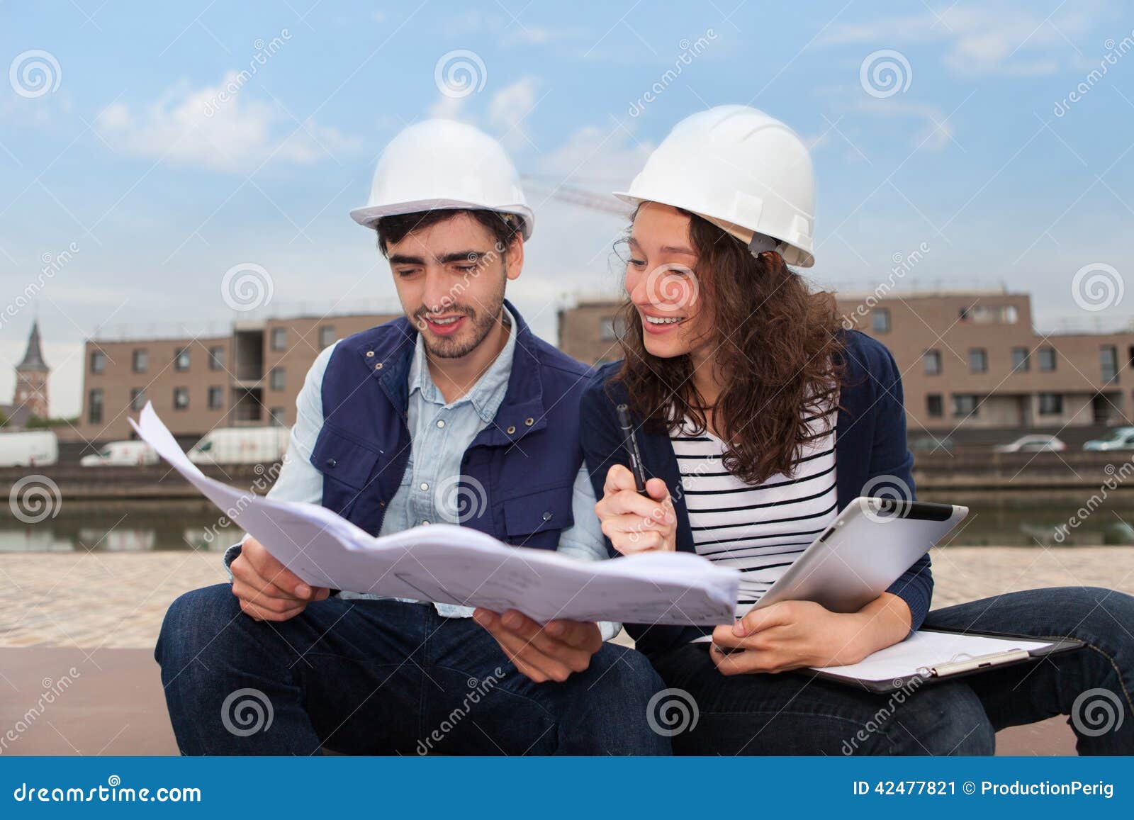 Architect Woman and Construction Site Supervisor Stock Image - Image of ...