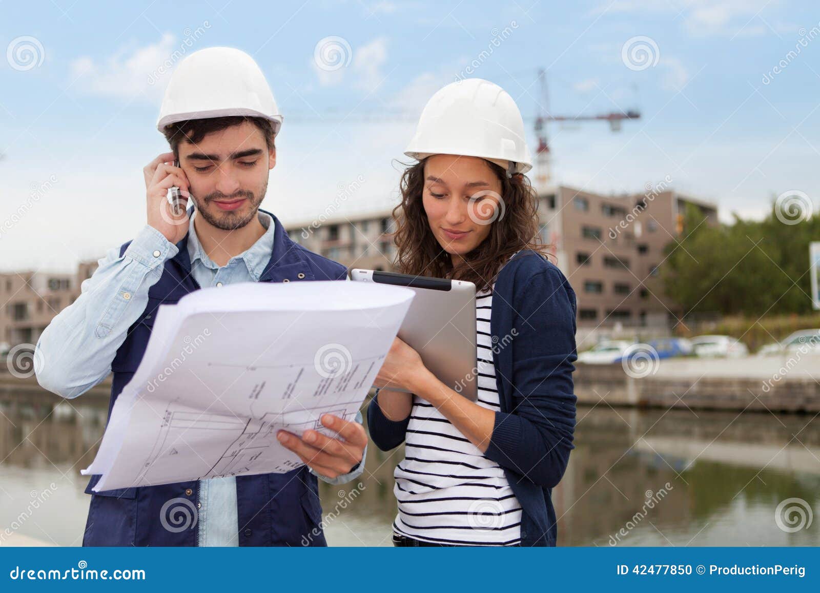 Architect Woman and Construction Site Supervisor Stock Photo - Image of ...
