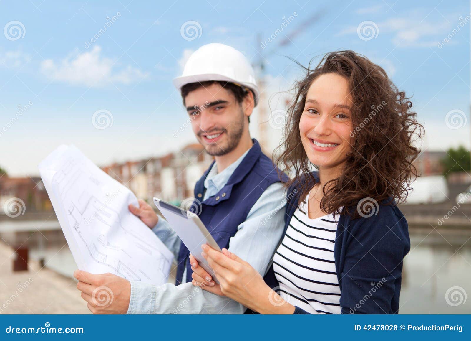 Architect Woman and Construction Site Supervisor Stock Photo - Image of ...