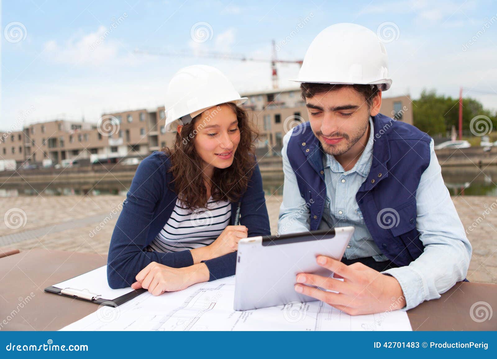 Architect Woman and Construction Site Supervisor Stock Image - Image of ...