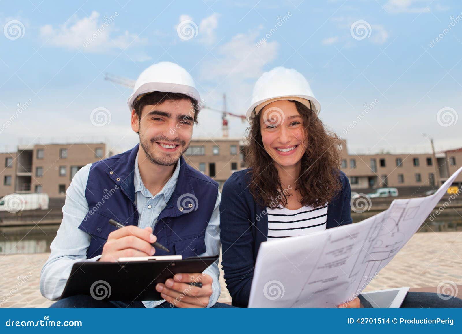 Architect Woman and Construction Site Supervisor Stock Photo - Image of ...