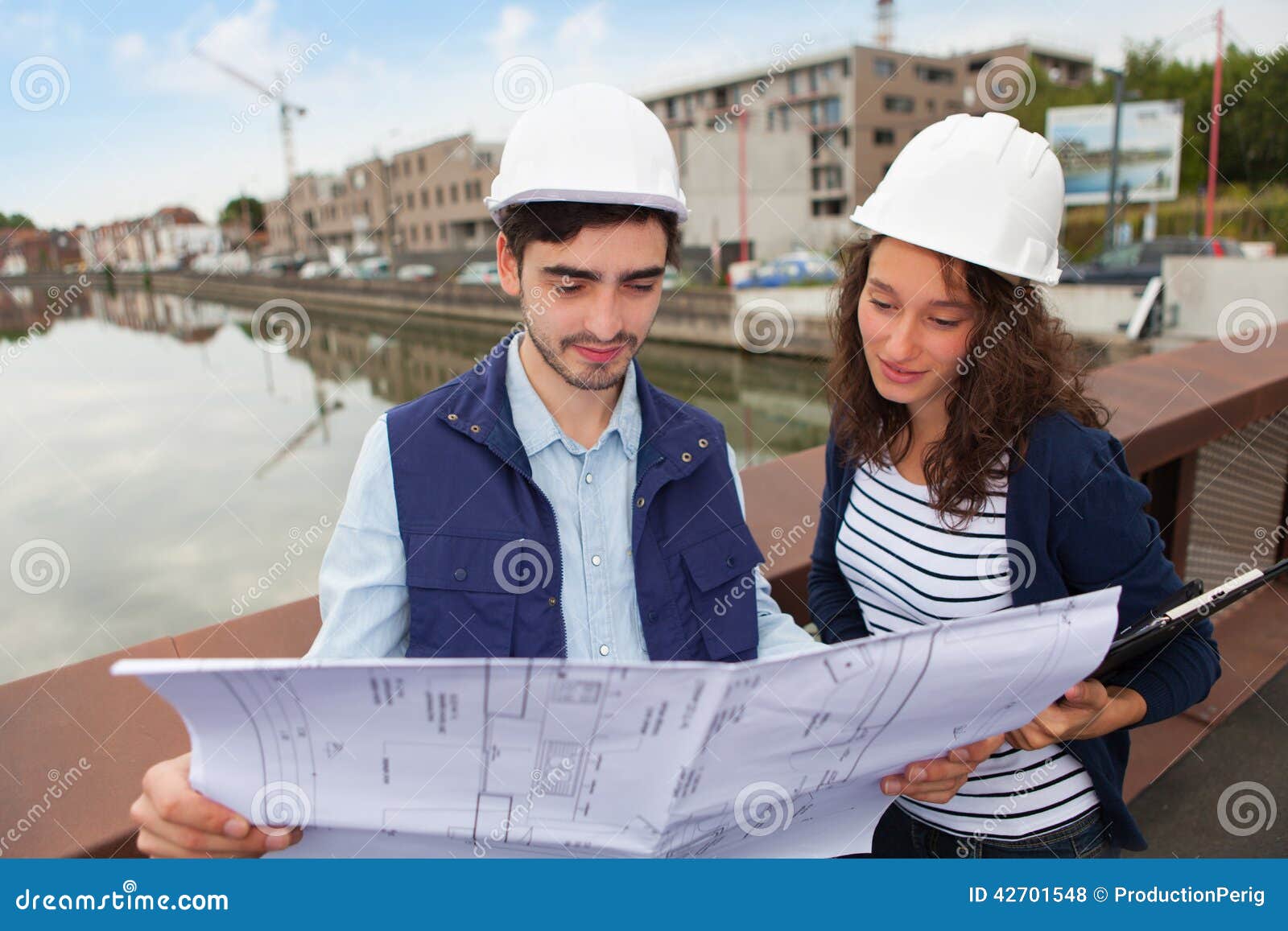 Architect Woman and Construction Site Supervisor Stock Photo - Image of ...