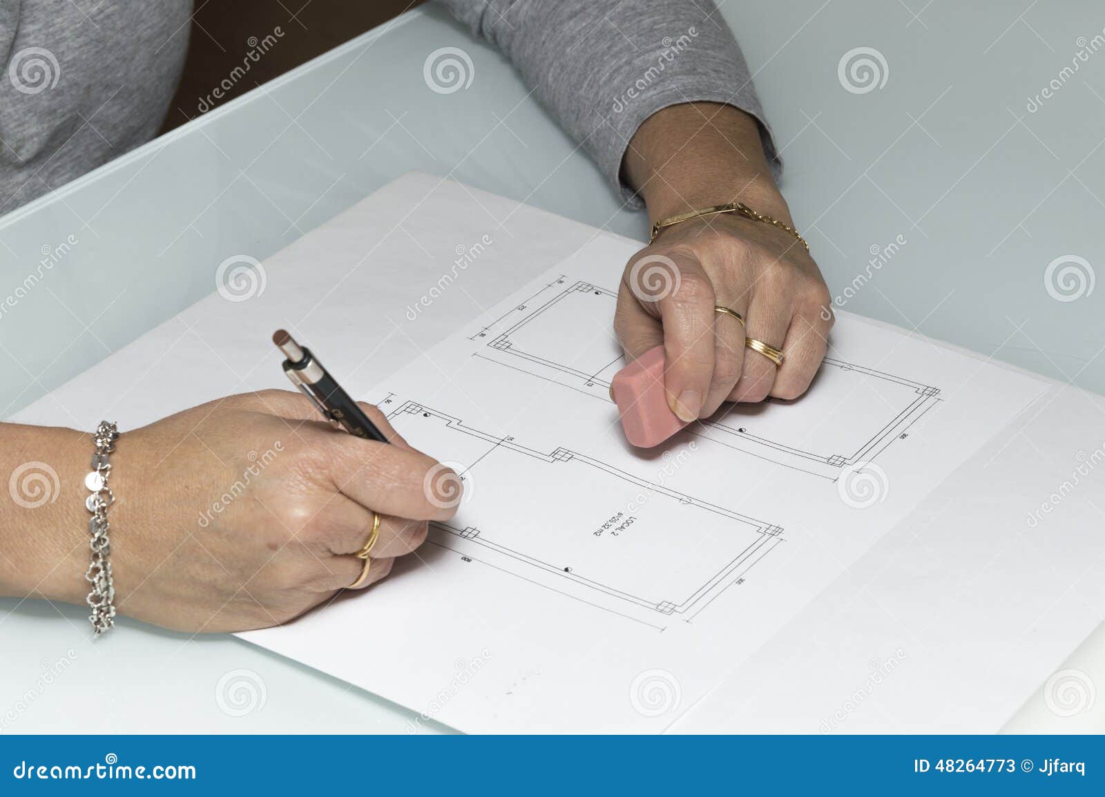Architect Woman Drawing a Plan Stock Image - Image of eraser, work ...