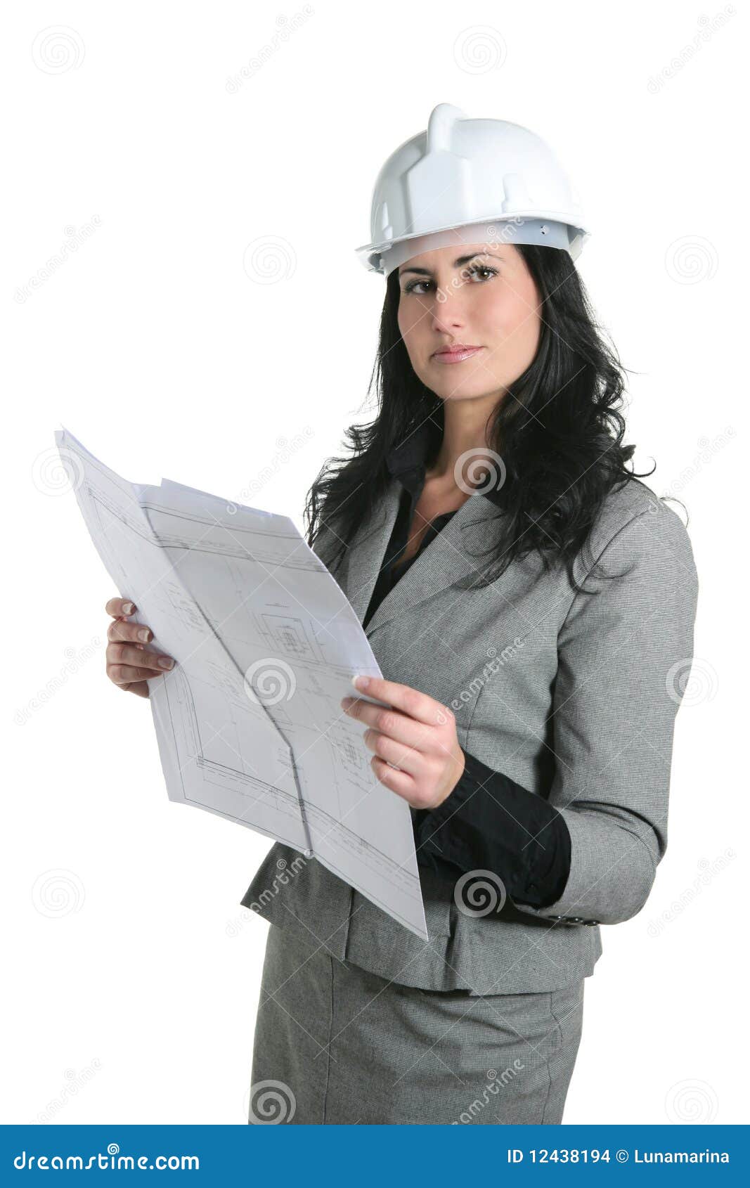 Architect Woman White Hardhat and Plan Stock Photo - Image of expert ...