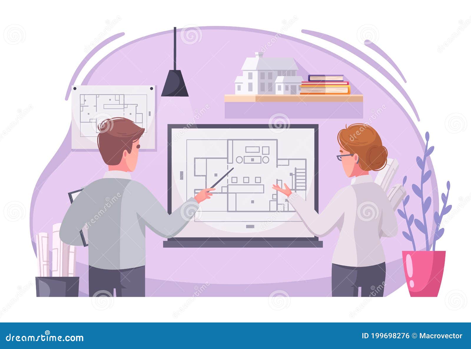 Architect Work Cartoon Composition Stock Vector - Illustration of ...