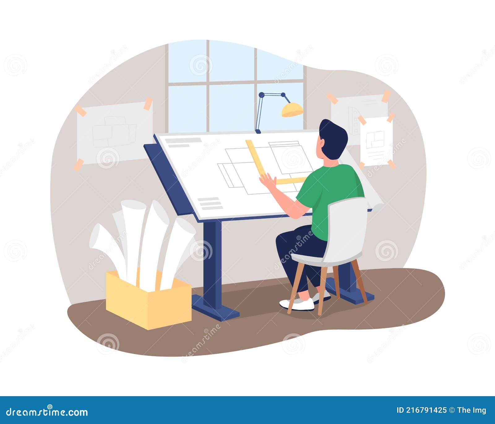 Architect at Work Desk 2D Vector Web Banner, Poster Stock Vector ...