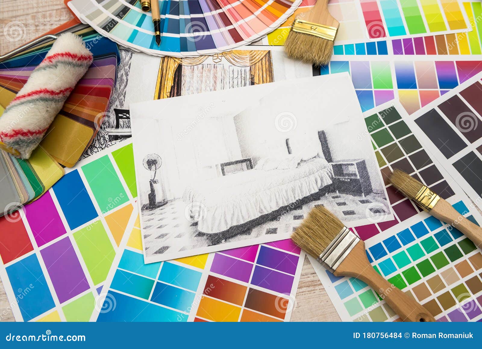 Architect Work - Drawing Sketch Plans Blueprints with Color Palette for ...