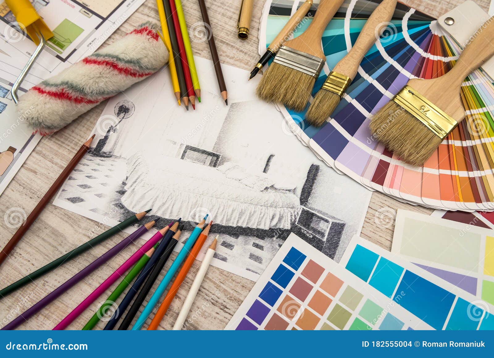 Architect Work - Drawing Sketch Plans Blueprints with Color Palette for ...