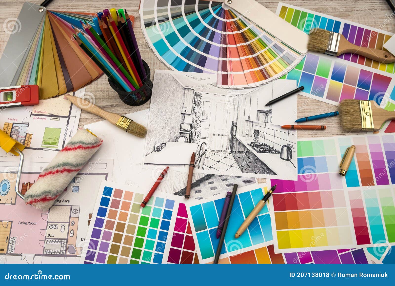 Architect Work - Drawing Sketch Plans Blueprints with Color Palette for ...