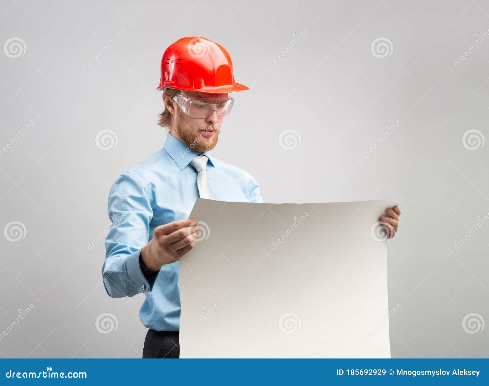 Architect Worker or Engineer Man in Red Construction Helmet Stock Image ...