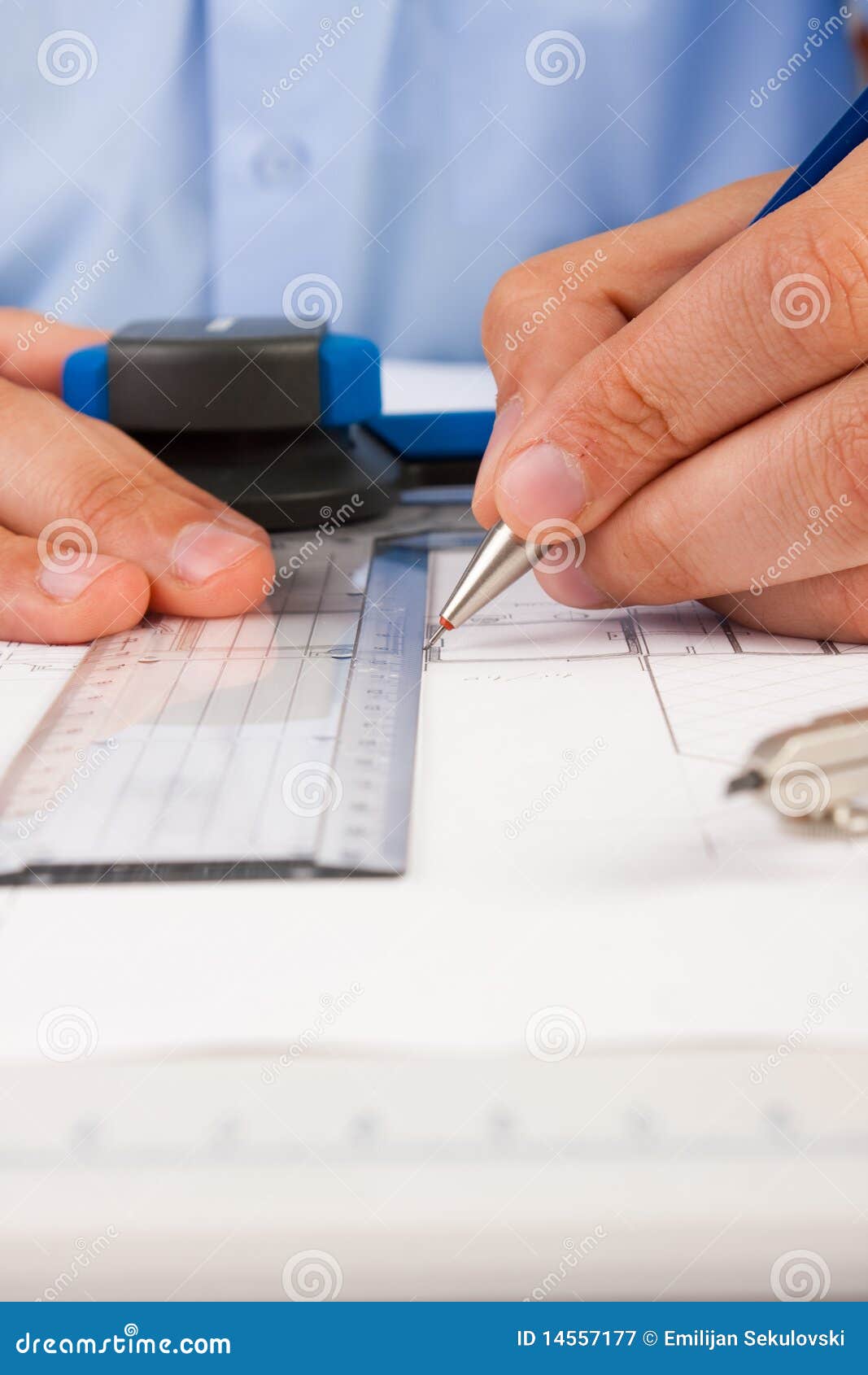 Architect Working on Architectural Plans Stock Image - Image of ...