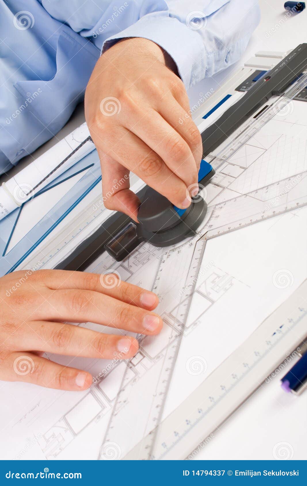 Architect Working on Architectural Plans Stock Image - Image of layout ...