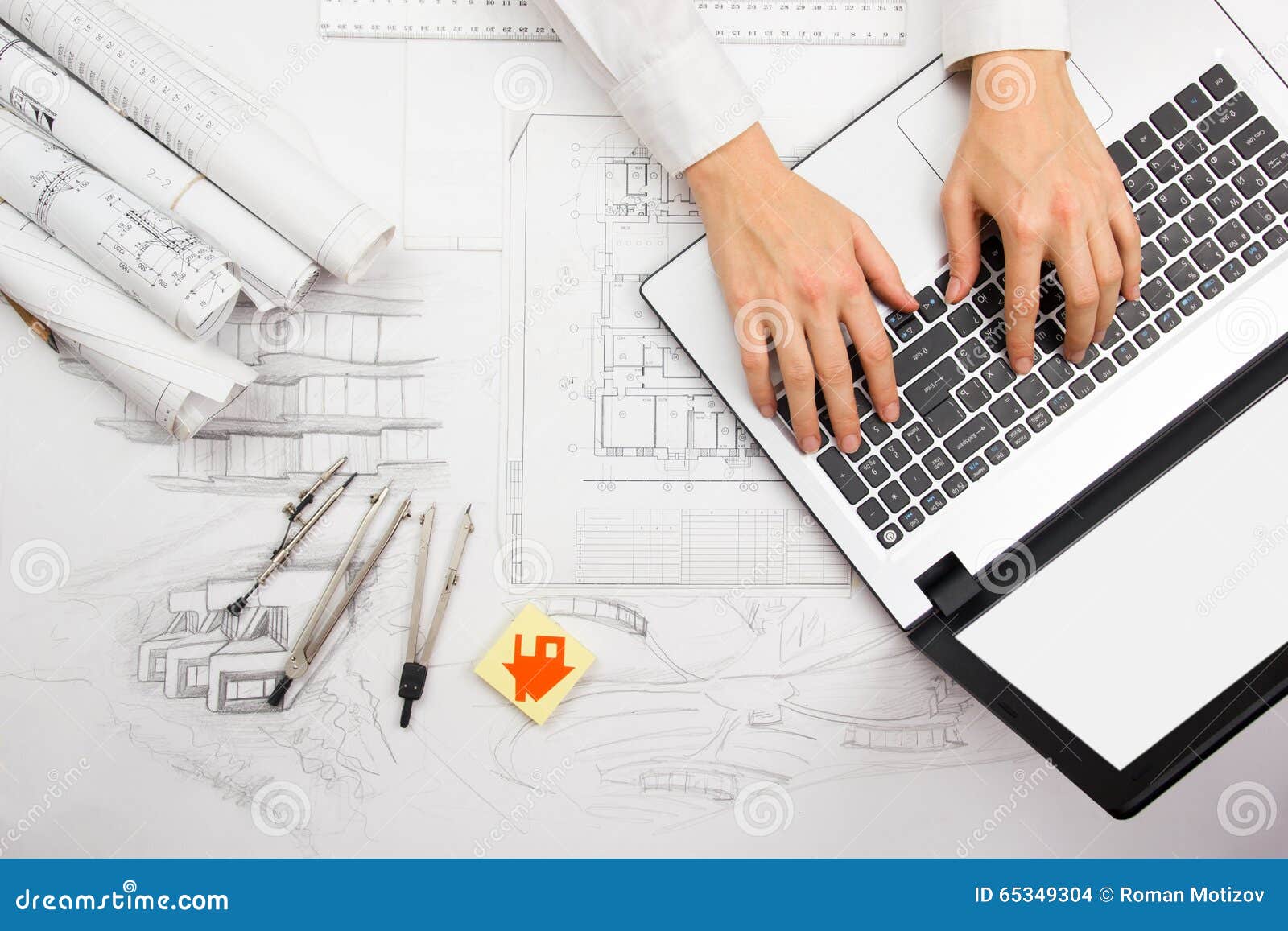 Architect Working on Blueprint. Architects Stock Photo - Image of hand ...