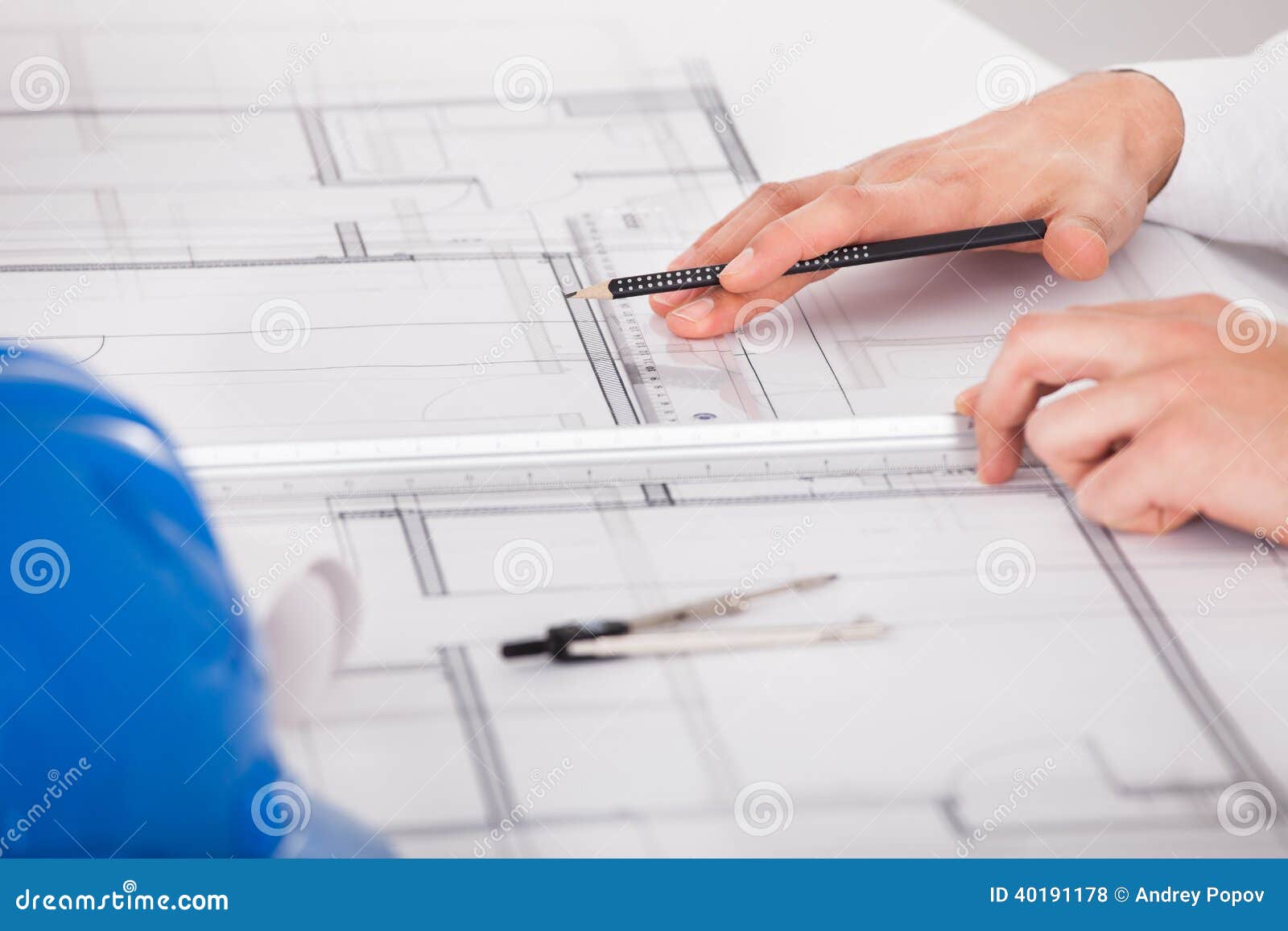 Architect Working on Blueprint Design Stock Photo - Image of hands ...