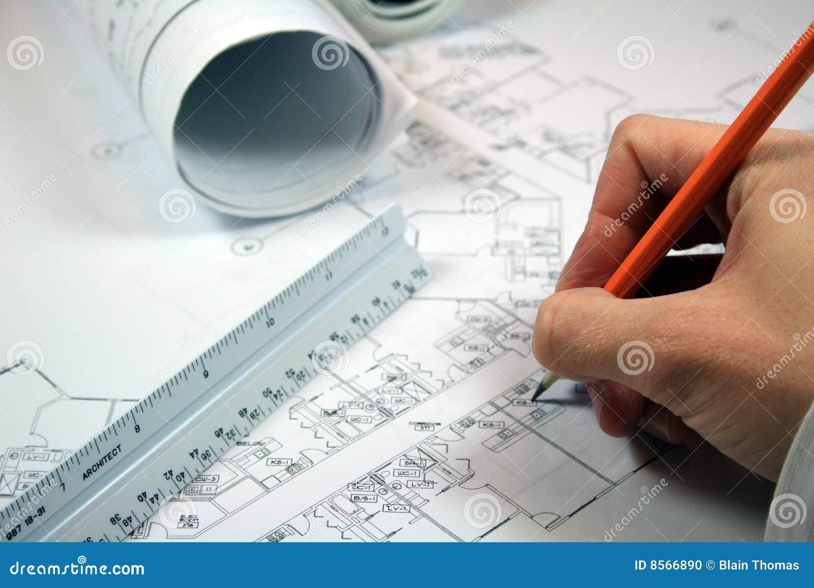 Architect Working with Blueprints 2 Stock Photo - Image of floor, build ...