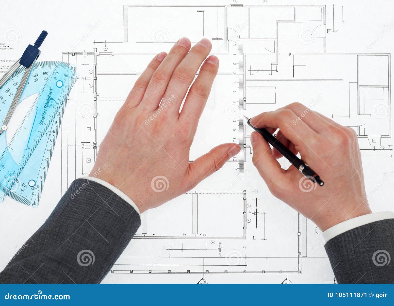Architect at desk drawing stock image. Image of engineering - 105111871