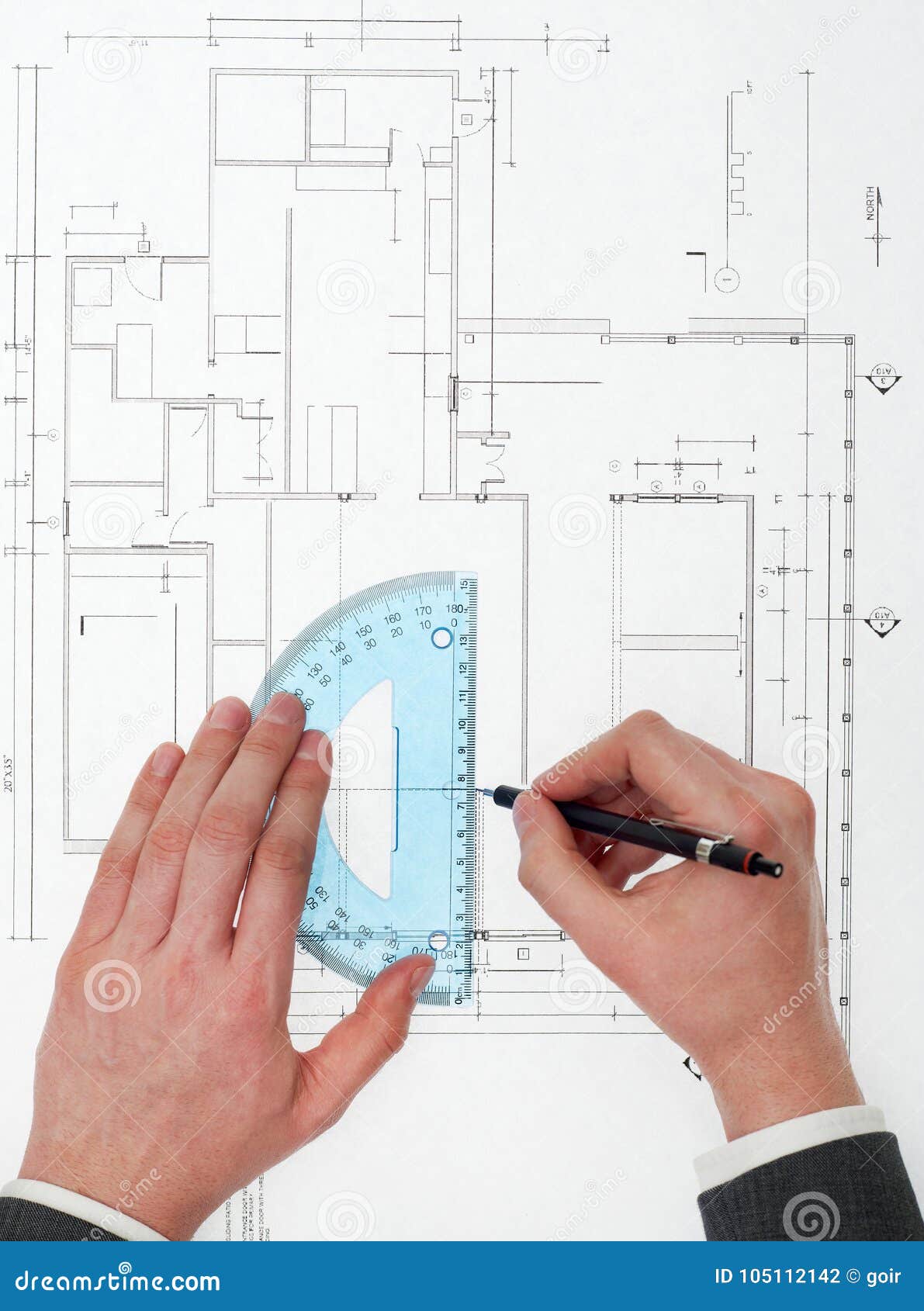 Architect Working on Blueprints Stock Photo - Image of construction ...