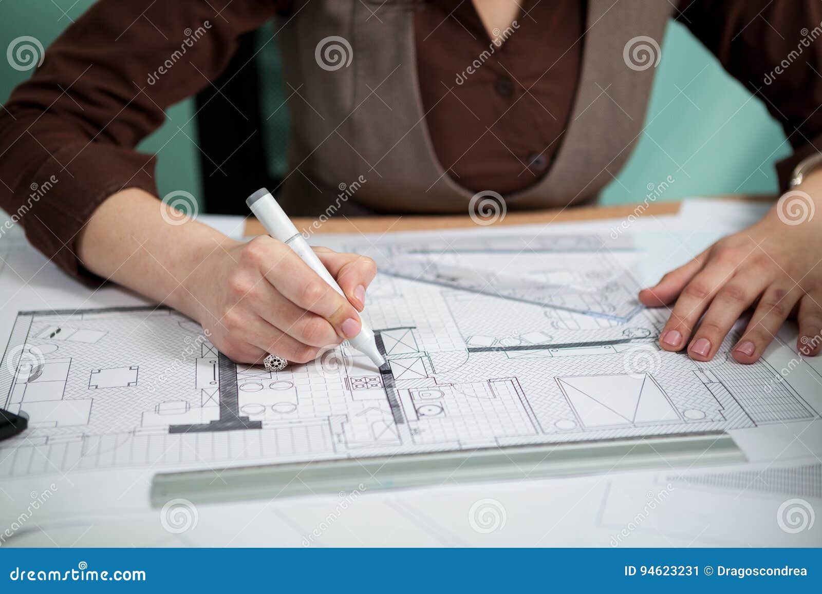 Architect Working on Blueprints on Her Desk Stock Image - Image of ... Architect Working on Blueprints on Her Desk Stock Image - Image of ...