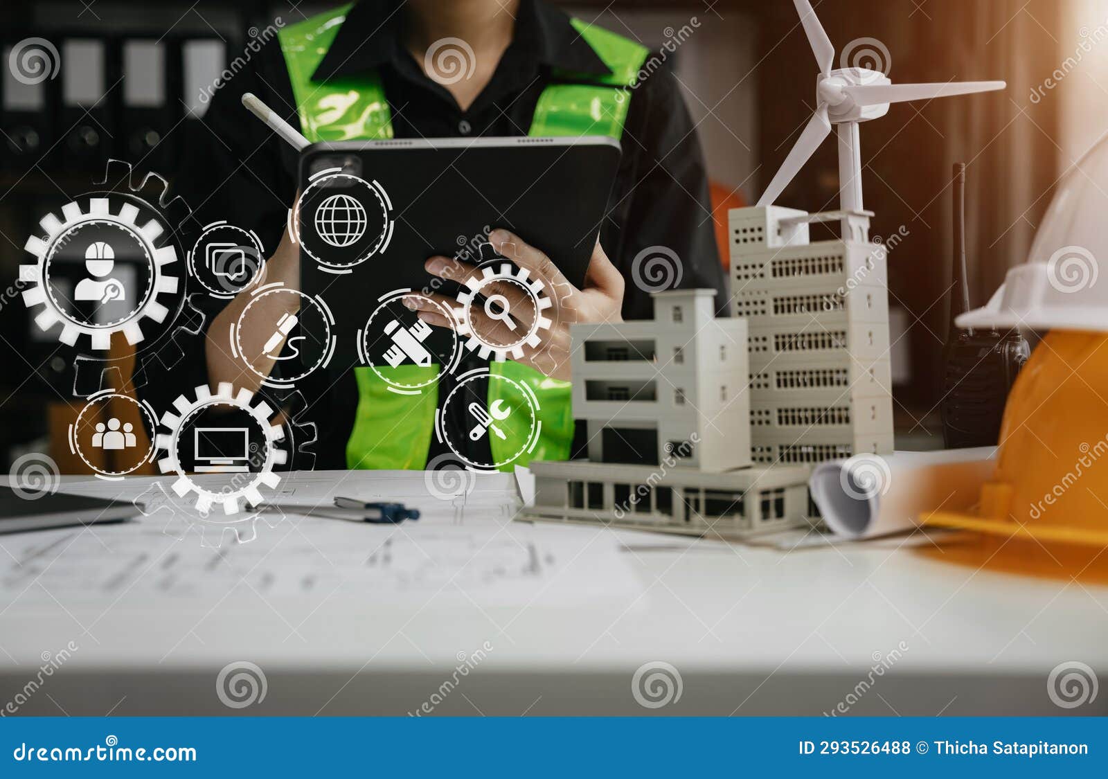 Architect Working with Blueprints for Sketching a Construction Project ...