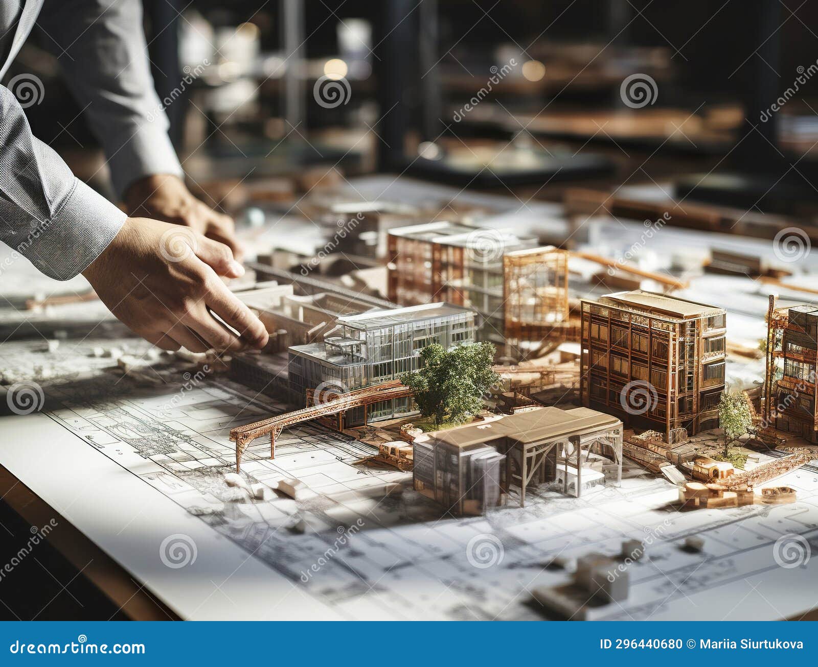 Architect Working on Building Model in Architecture Office. Stock Photo ...