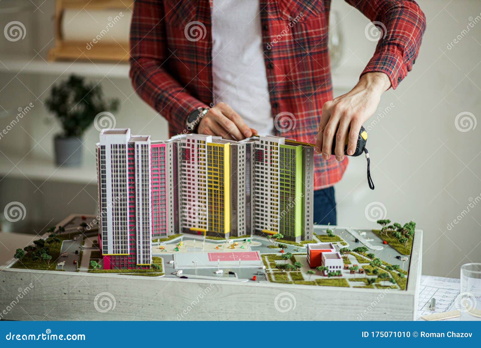 Architect Working with Building Model in Office Stock Photo - Image of ...