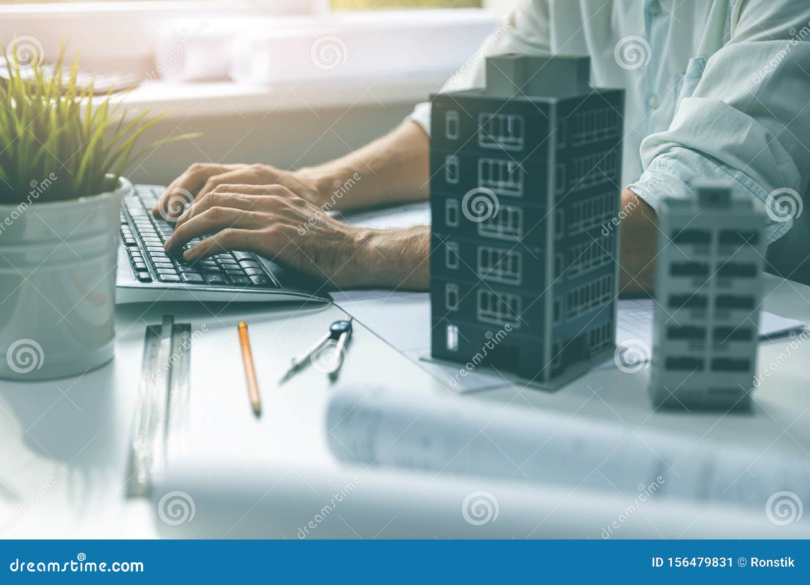 Architect Working on Computer in Office Typing on Keyboard Stock Image ...