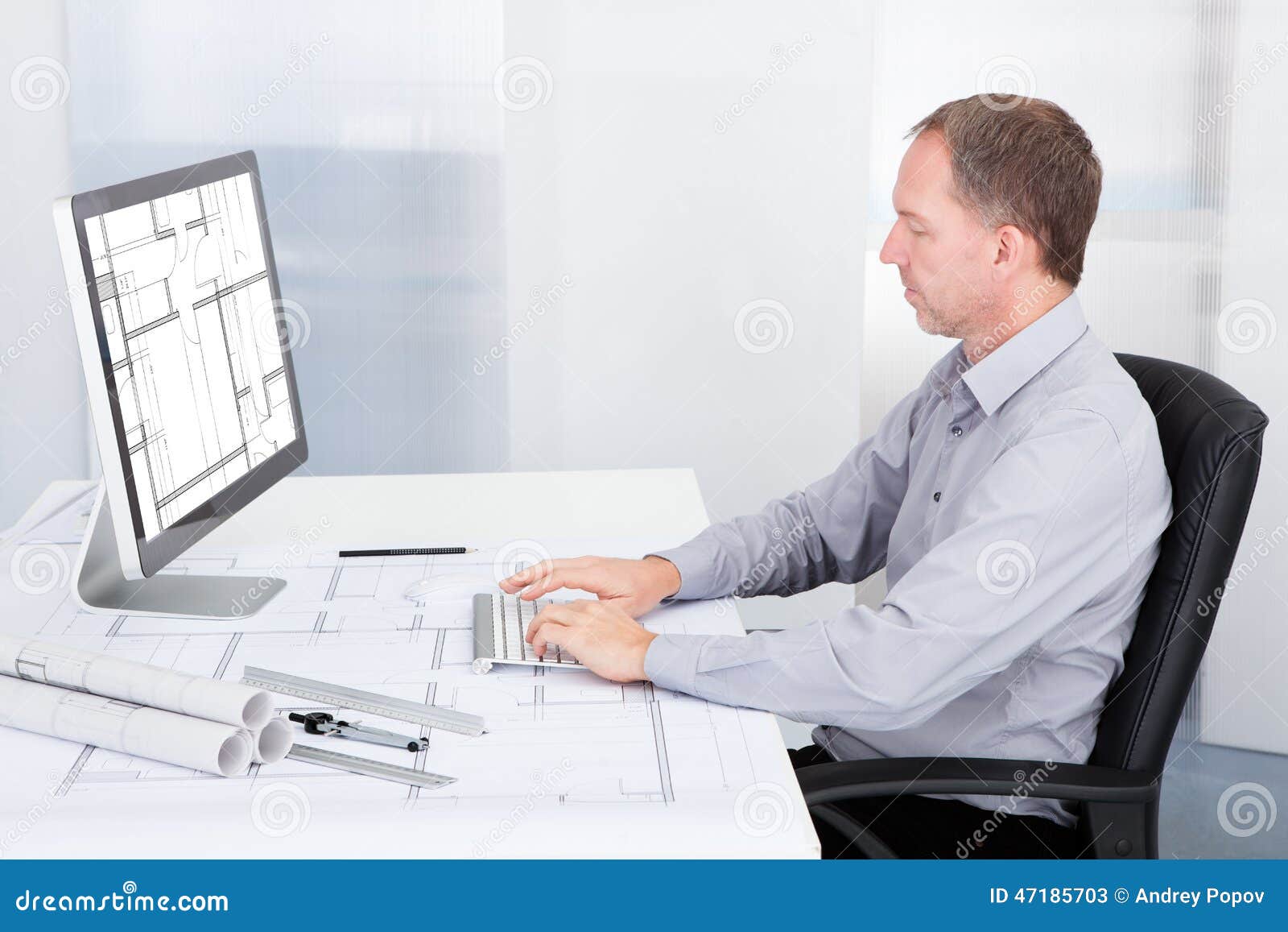 Architect Working on Computer Stock Image - Image of consultant ...