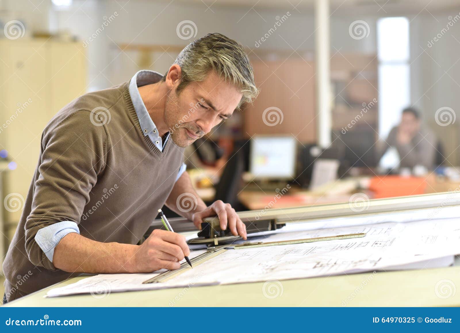 Architect Working on Construction Plan Stock Image - Image of building ...
