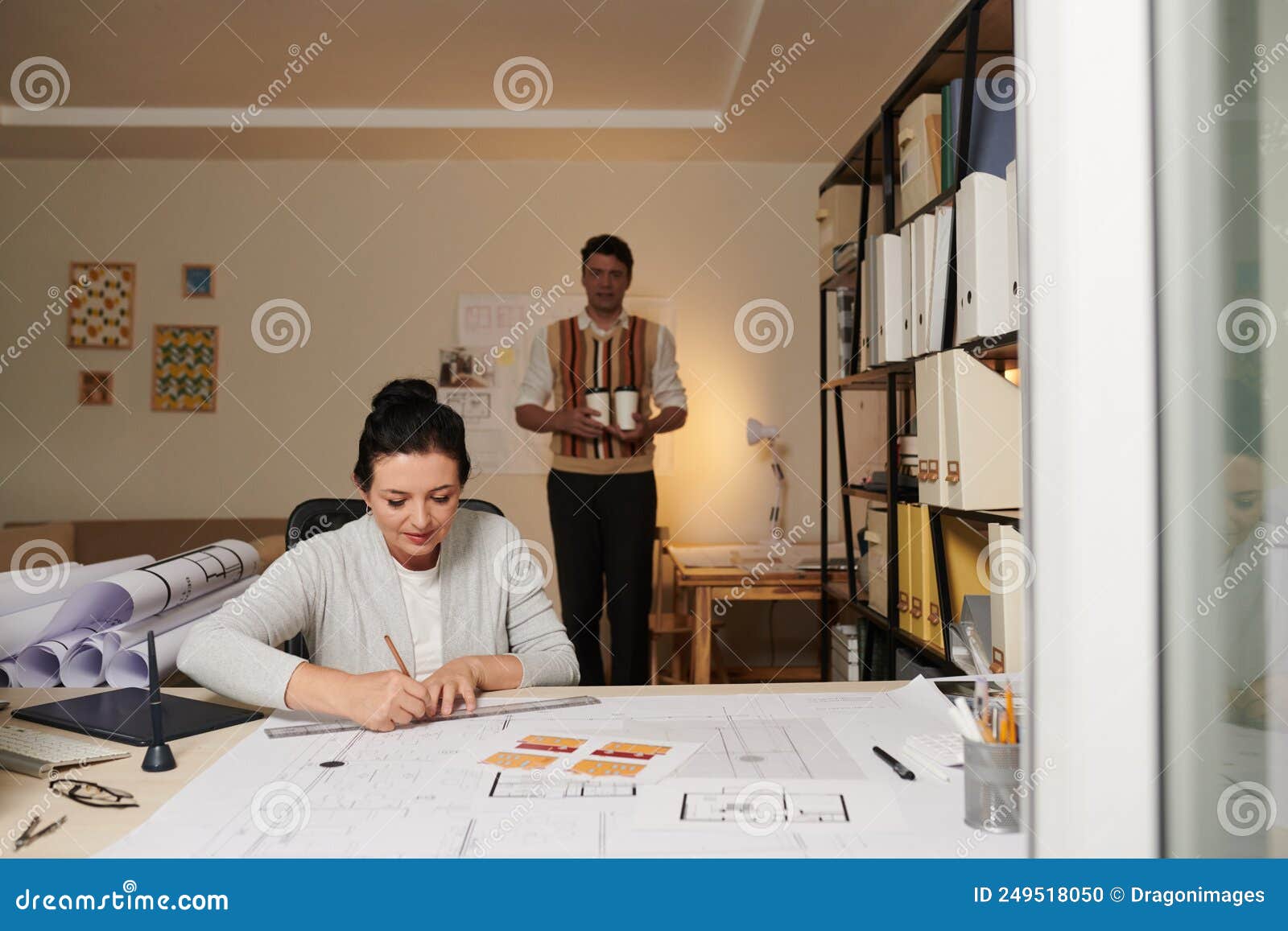 Architect Working on Construction Plan Stock Photo - Image of ...