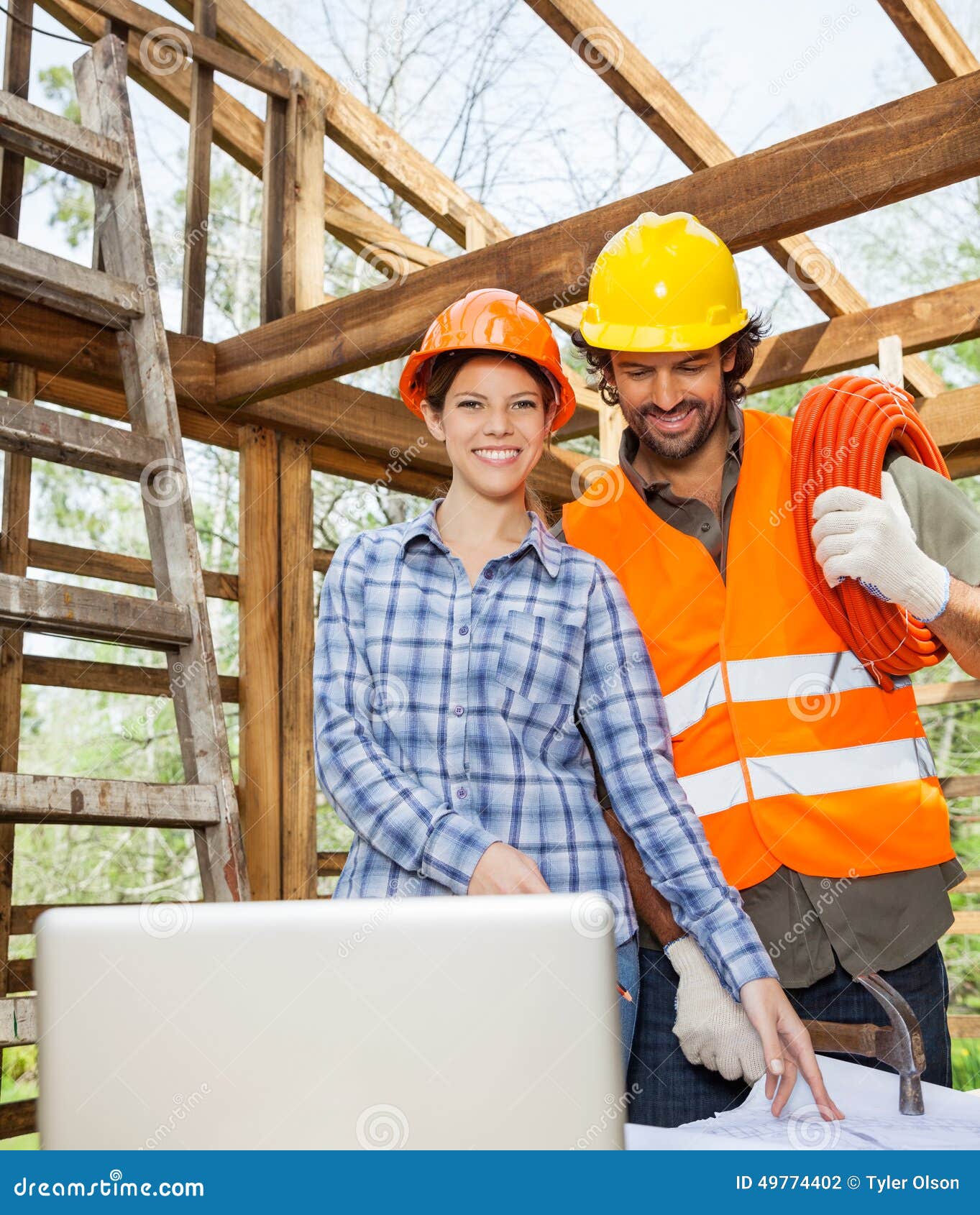 Architect Working with Construction Worker at Site Stock Photo - Image ...