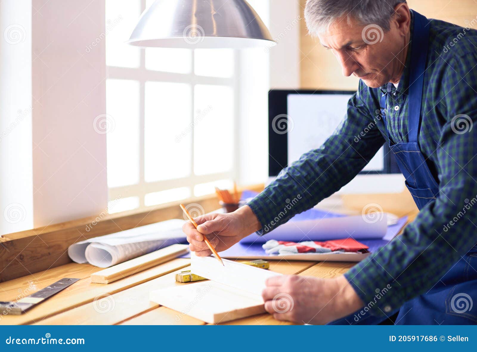 Architect Working on Drawing Table in Office Stock Photo - Image of ...