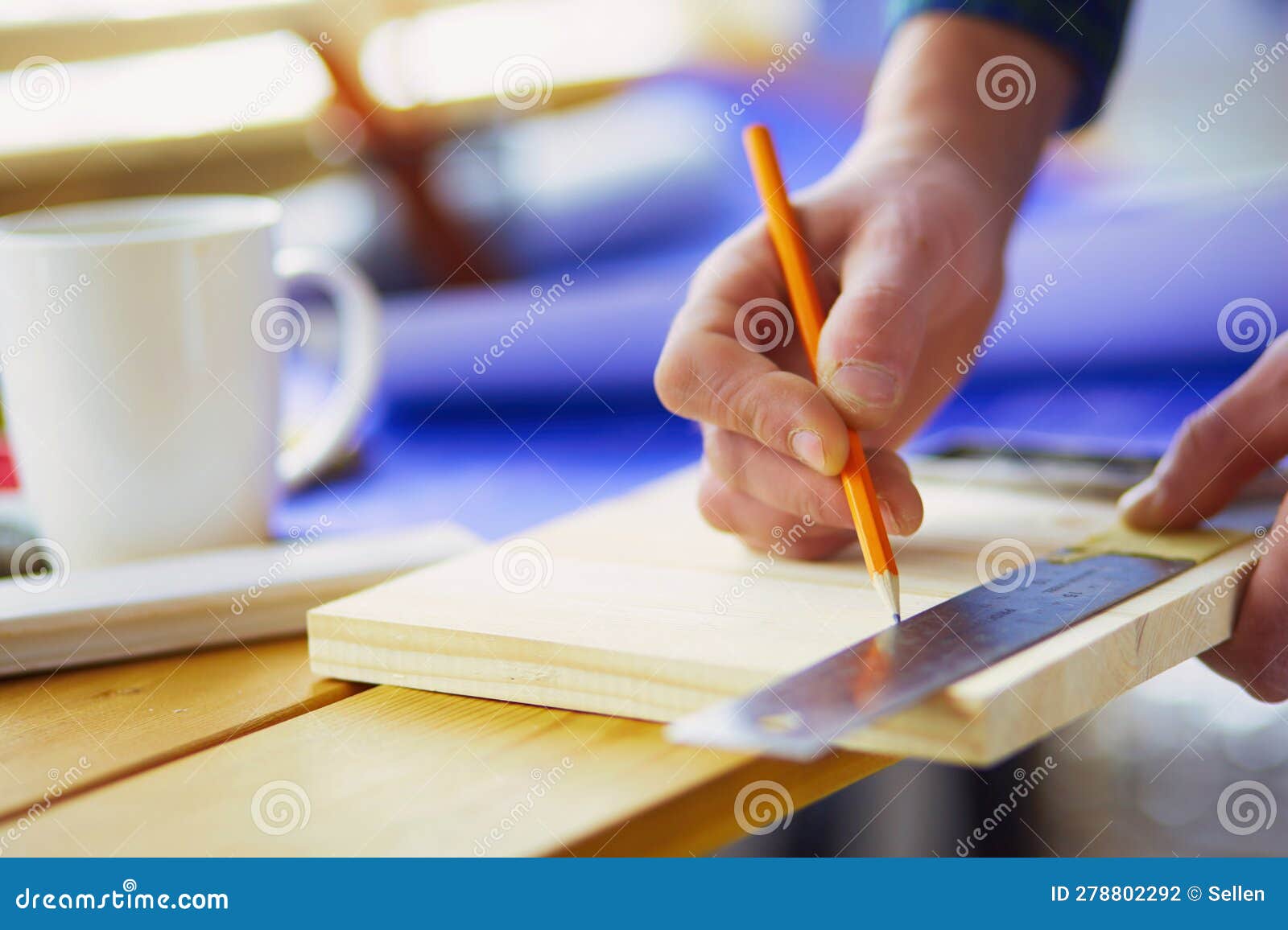 Architect Working on Drawing Table in Office Stock Photo - Image of ...