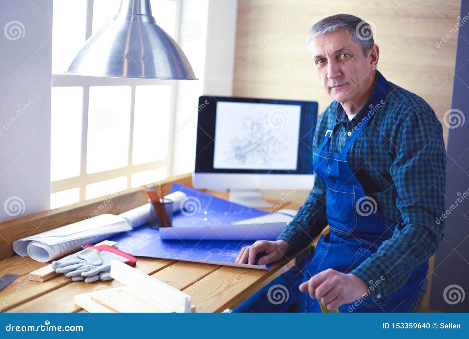 Architect Working on Drawing Table in Office Stock Photo - Image of ...