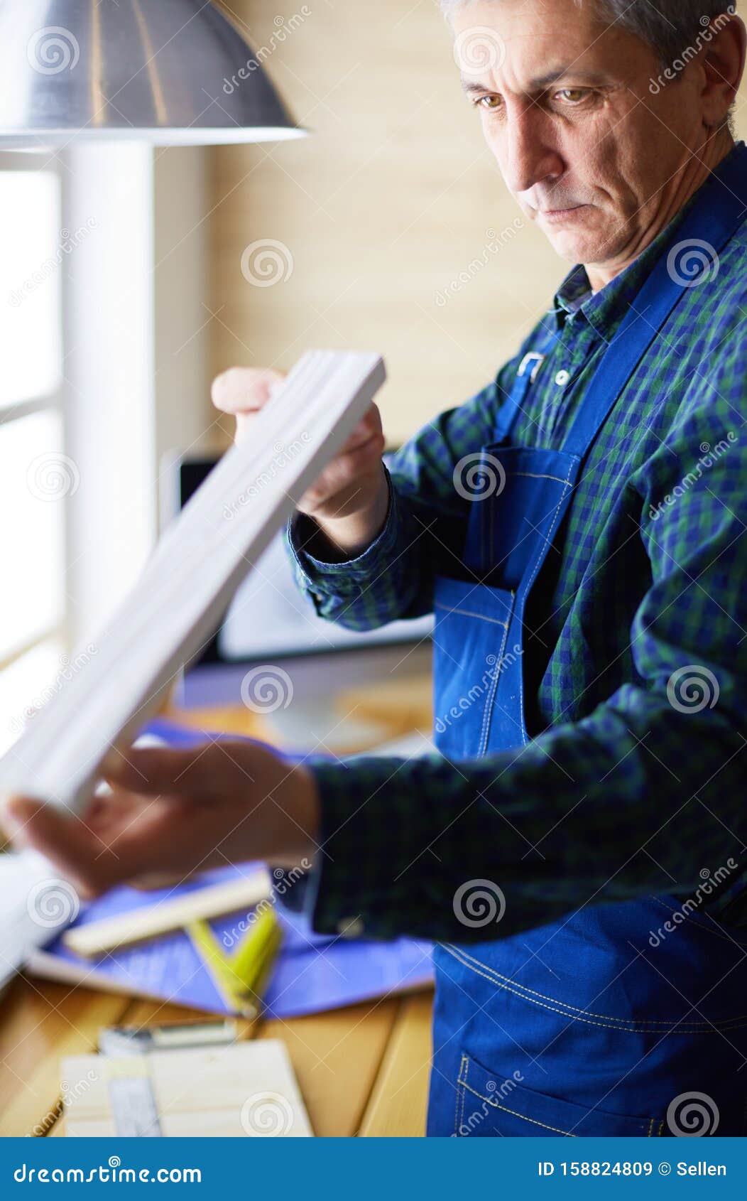Architect Working on Drawing Table in Office Stock Image - Image of ...