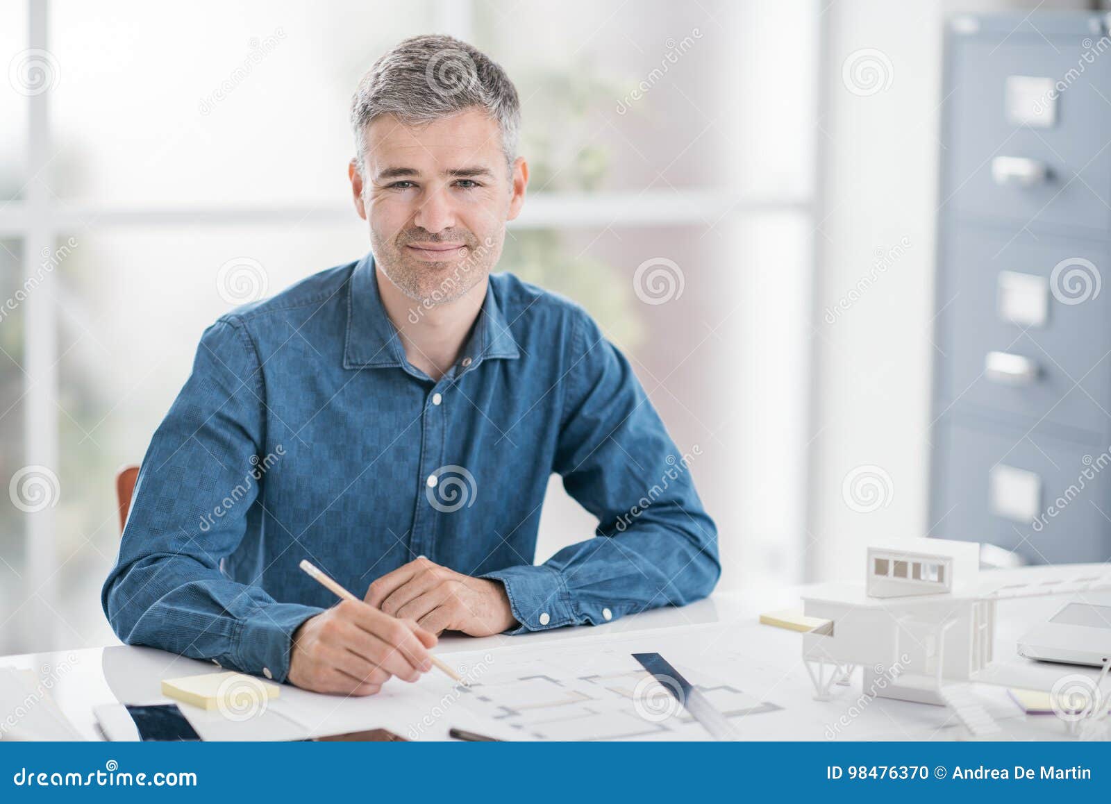 Architect Working in His Office Stock Photo - Image of plan, expressing ...
