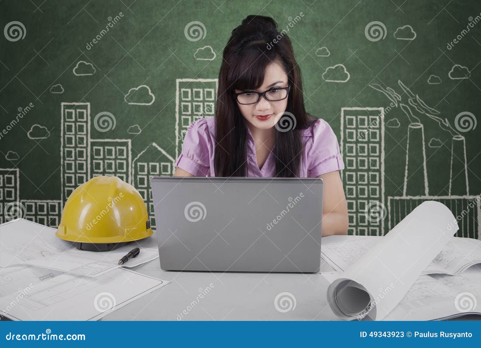 Architect Working with Laptop and Blueprint Stock Image - Image of ...