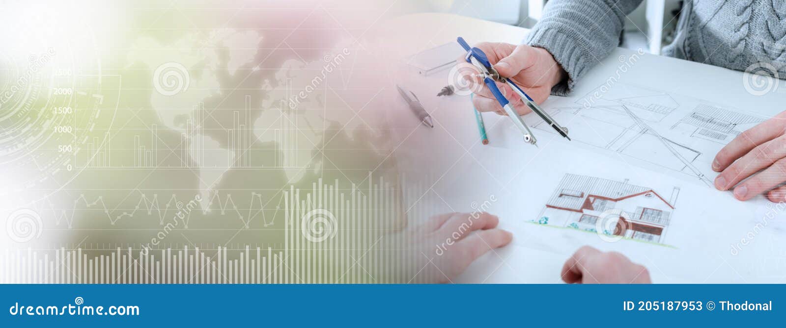 Architect Working on Plans; Panoramic Banner Stock Illustration ...