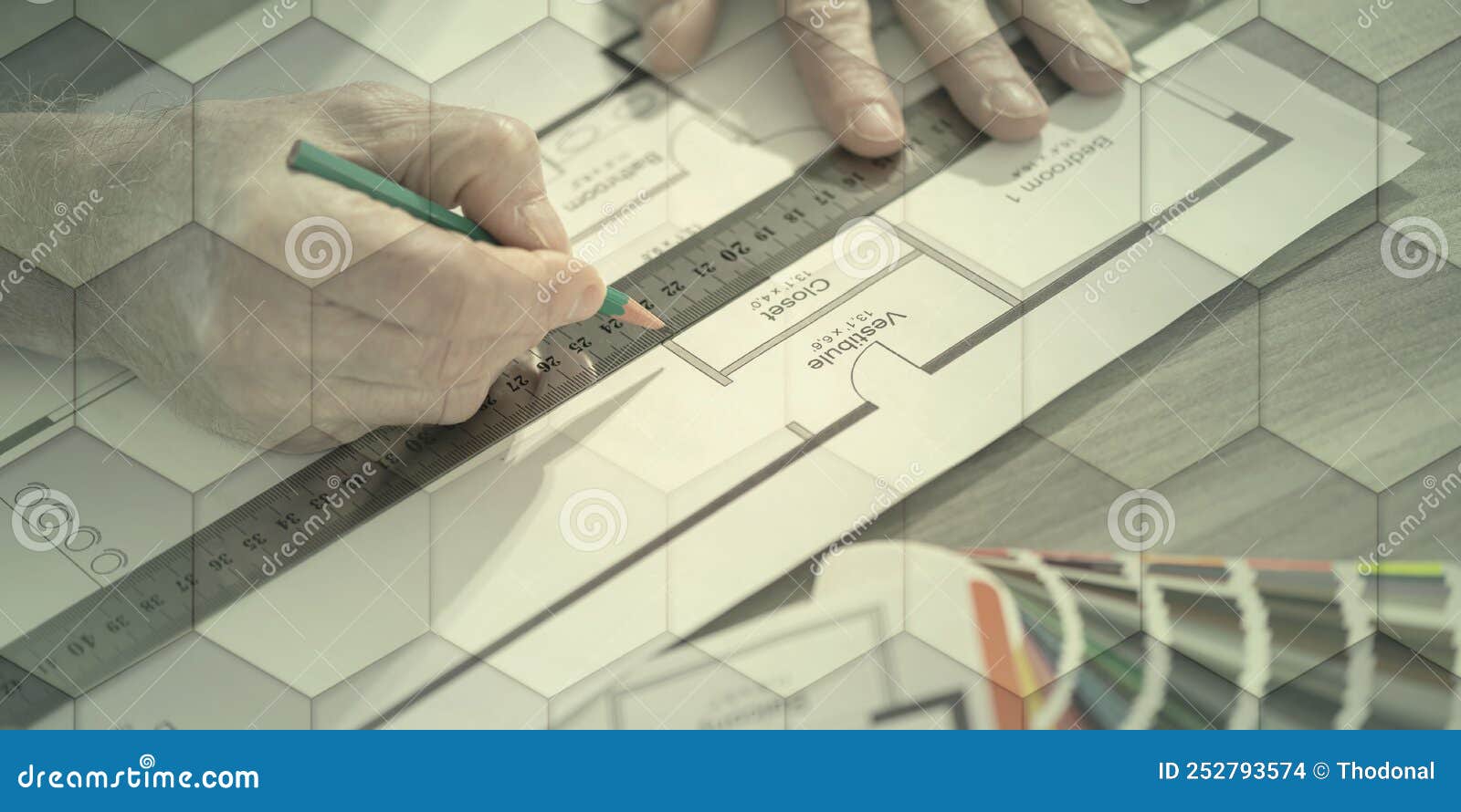 Architect Working on a Project, Geometric Pattern Stock Illustration ...