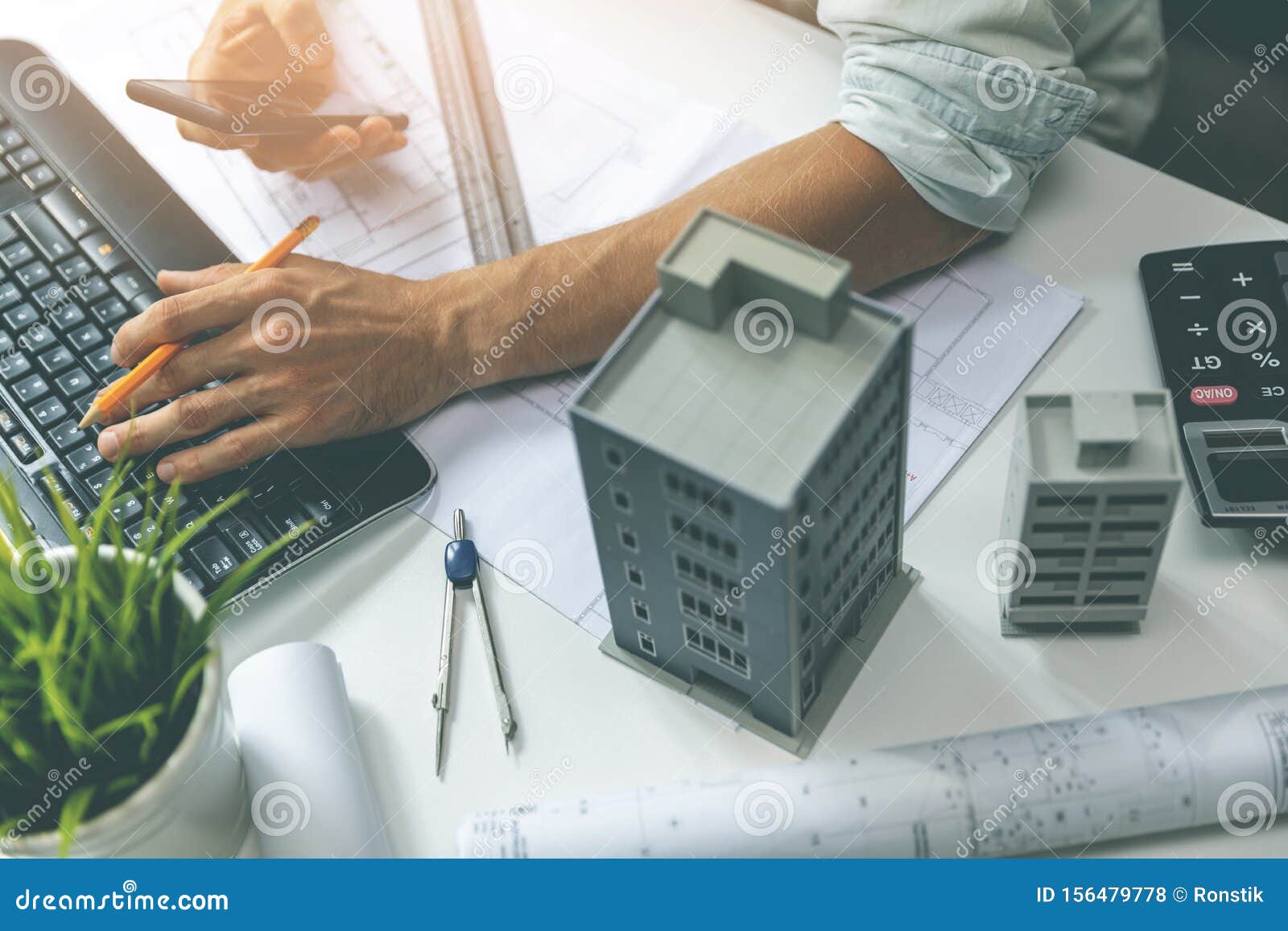 Architect Workplace - Working on New House Project in Office Stock ...