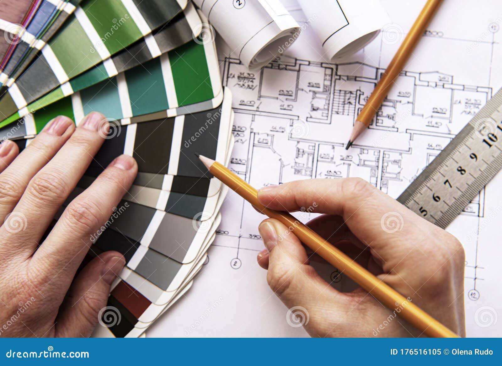 Architect Workplace Top View Stock Image - Image of designer ...