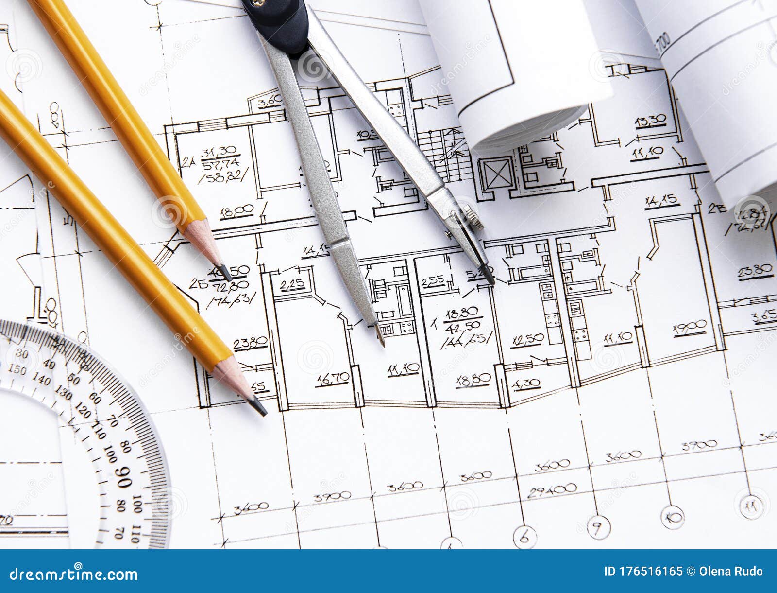 Architect Workplace Top View Stock Image - Image of equipment, drawing ...