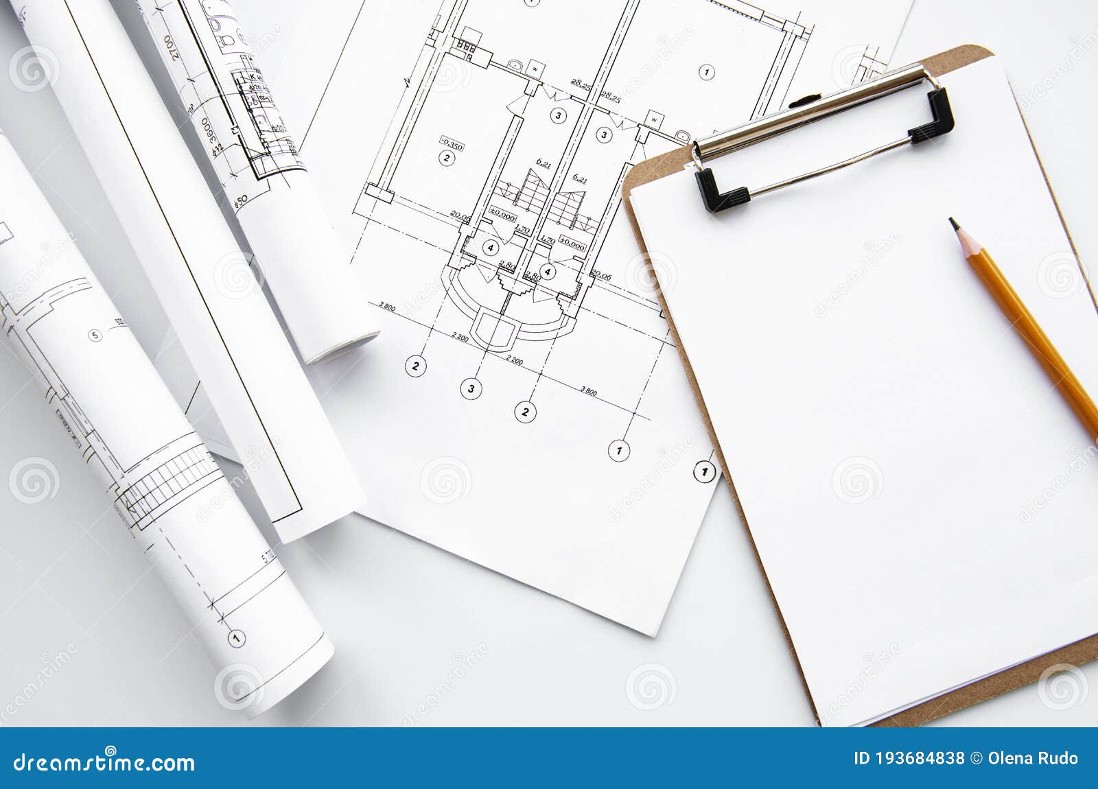 Architect Workplace Top View Stock Photo - Image of measurements ...