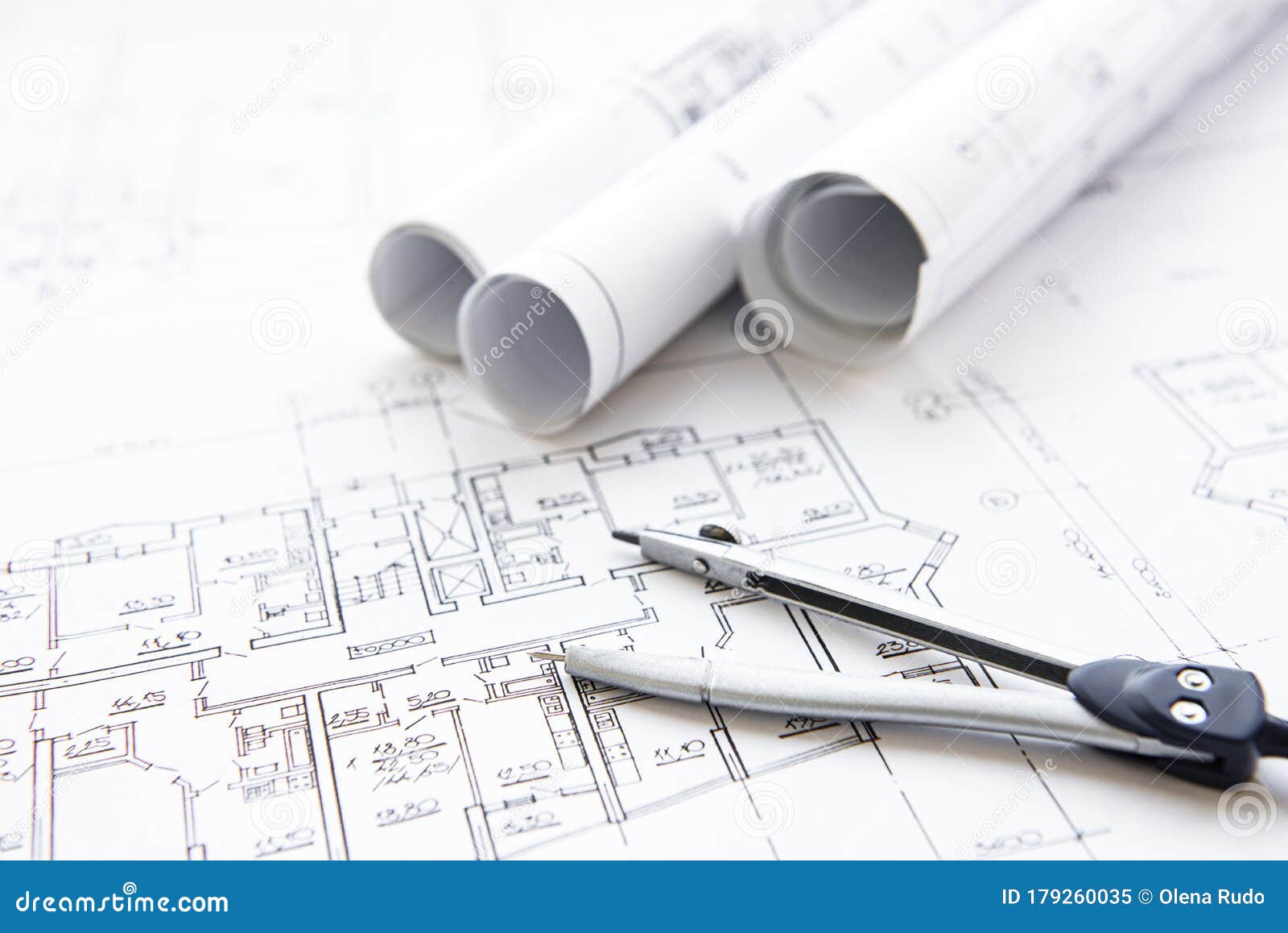 Architect Workplace Top View Stock Image - Image of estate, desk: 179260035