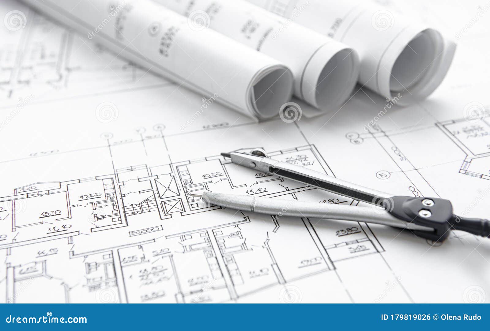 Architect Workplace Top View Stock Photo - Image of hand, engineering ...