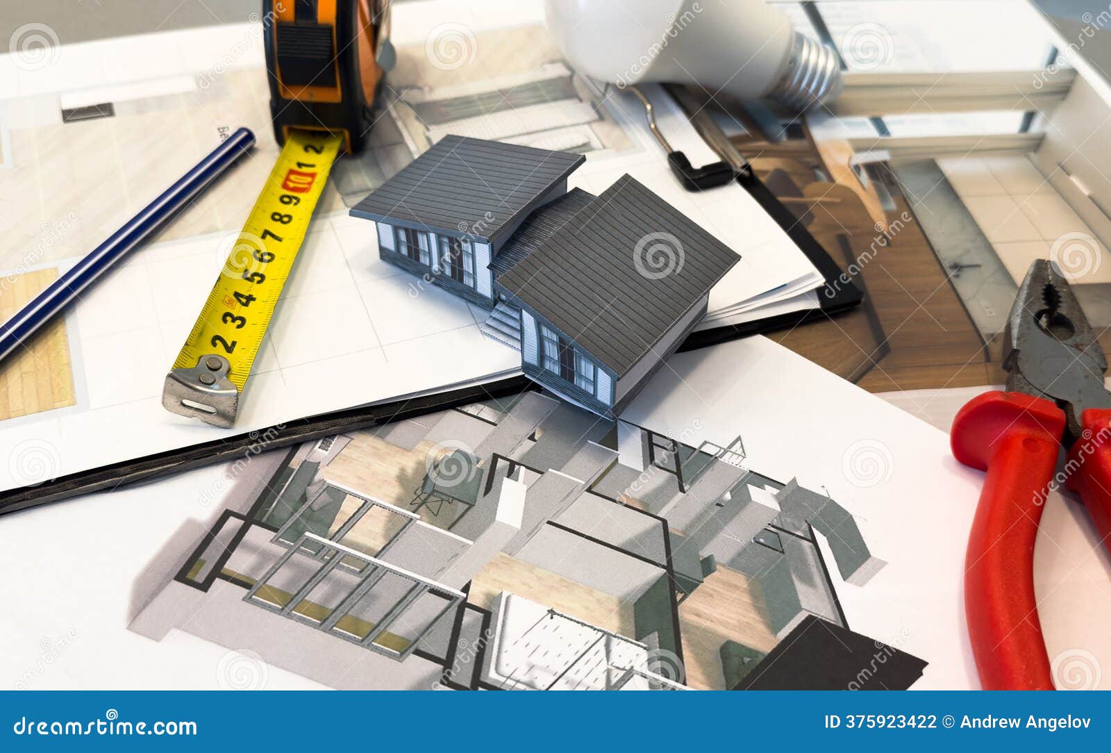 Architect Workplace Top View. Architectural Project, Blueprints ...