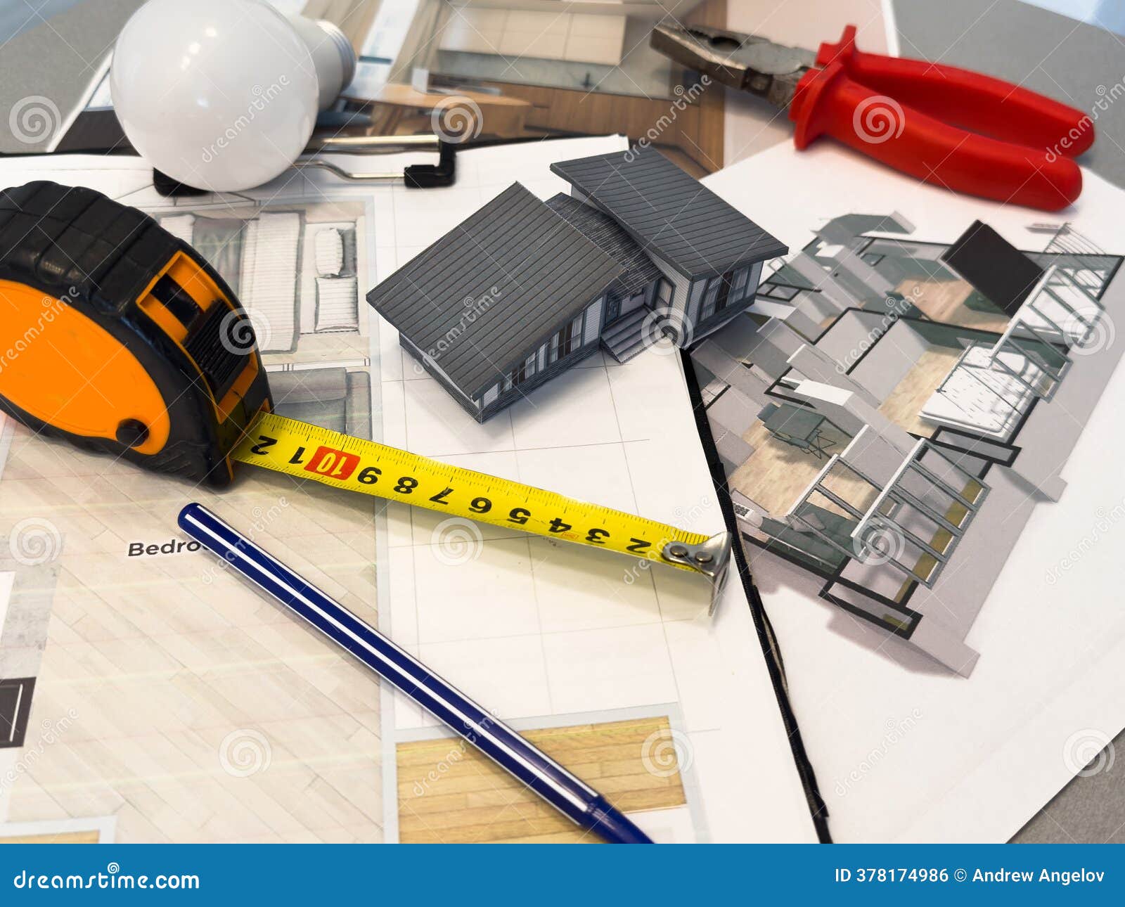 Architect Workplace Top View. Architectural Project, Blueprints ...